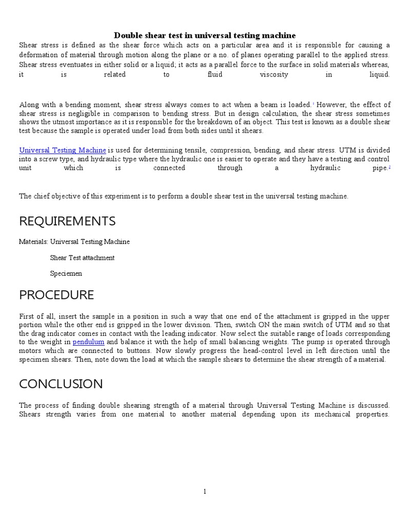 Double Shear Test | PDF | Stress (Mechanics) | Shear Stress