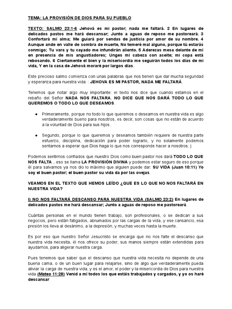 La Provision de Dios para Su Pueblo | PDF