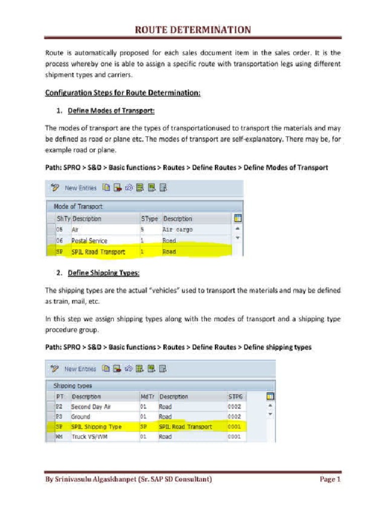 Route Determination SAP SD | PDF