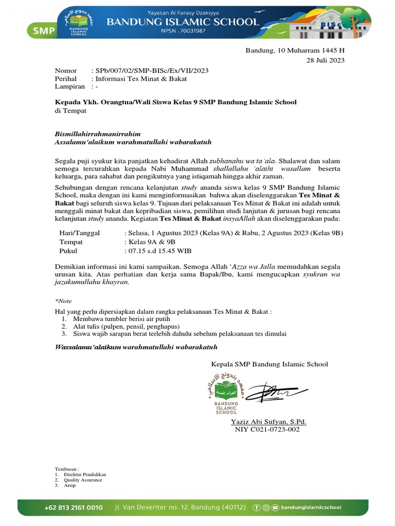 007 Pemberitahuan Tes Minat & Bakat | PDF 007 Pemberitahuan Tes Minat & Bakat | PDF