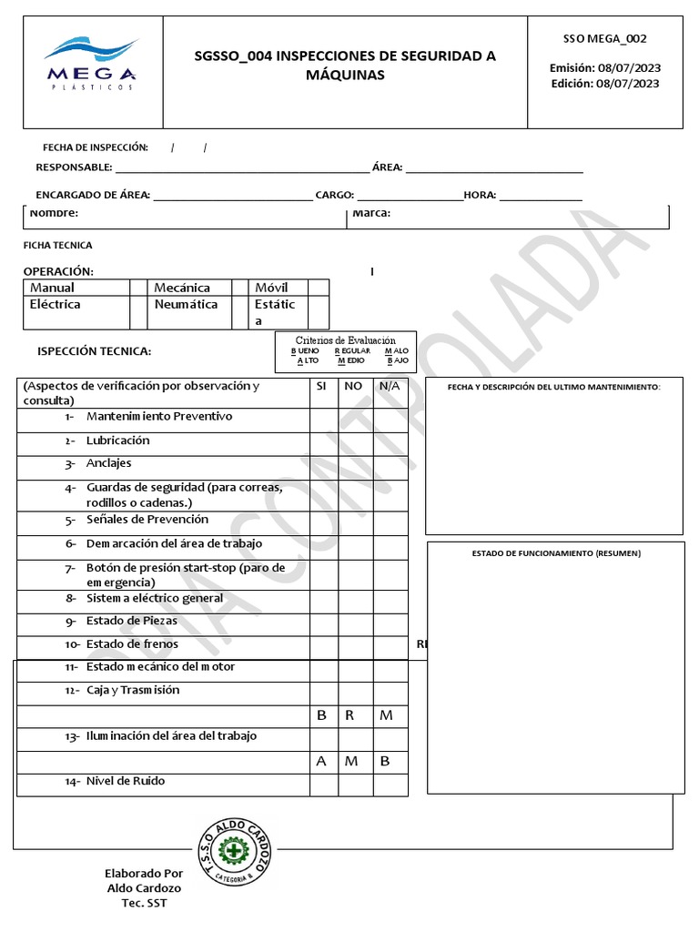 SGSSO - 004 Inspecciones de Seguridad A Maquinas | PDF