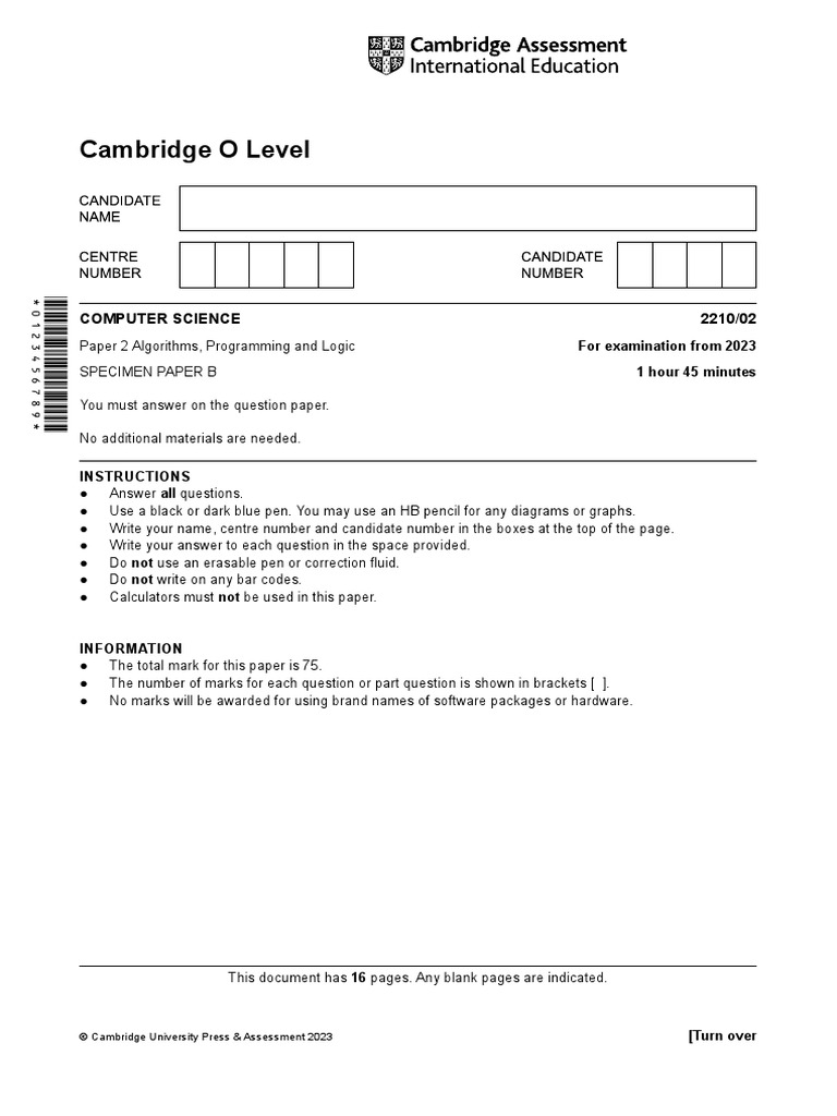 2023 Specimen Paper 2b | PDF | Computer Programming | Algorithms