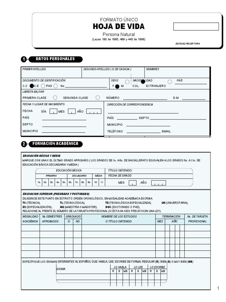 Formato Unico Hoja De Vida Funcion Publica Pdf
