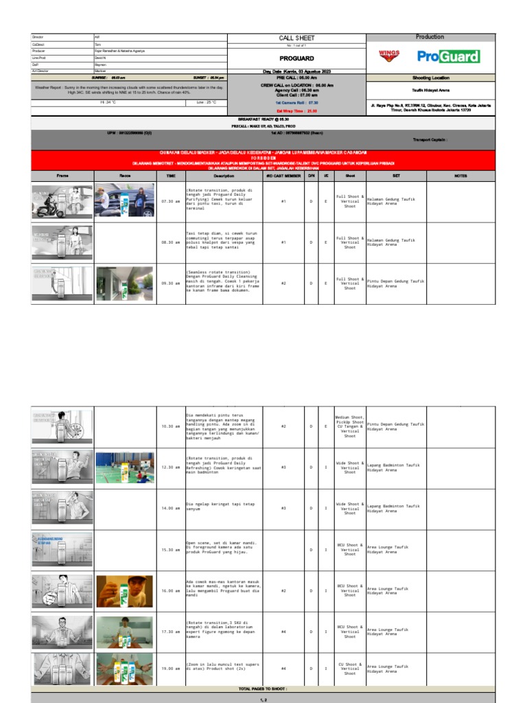 CALL SHEET DVC ProGuard | PDF