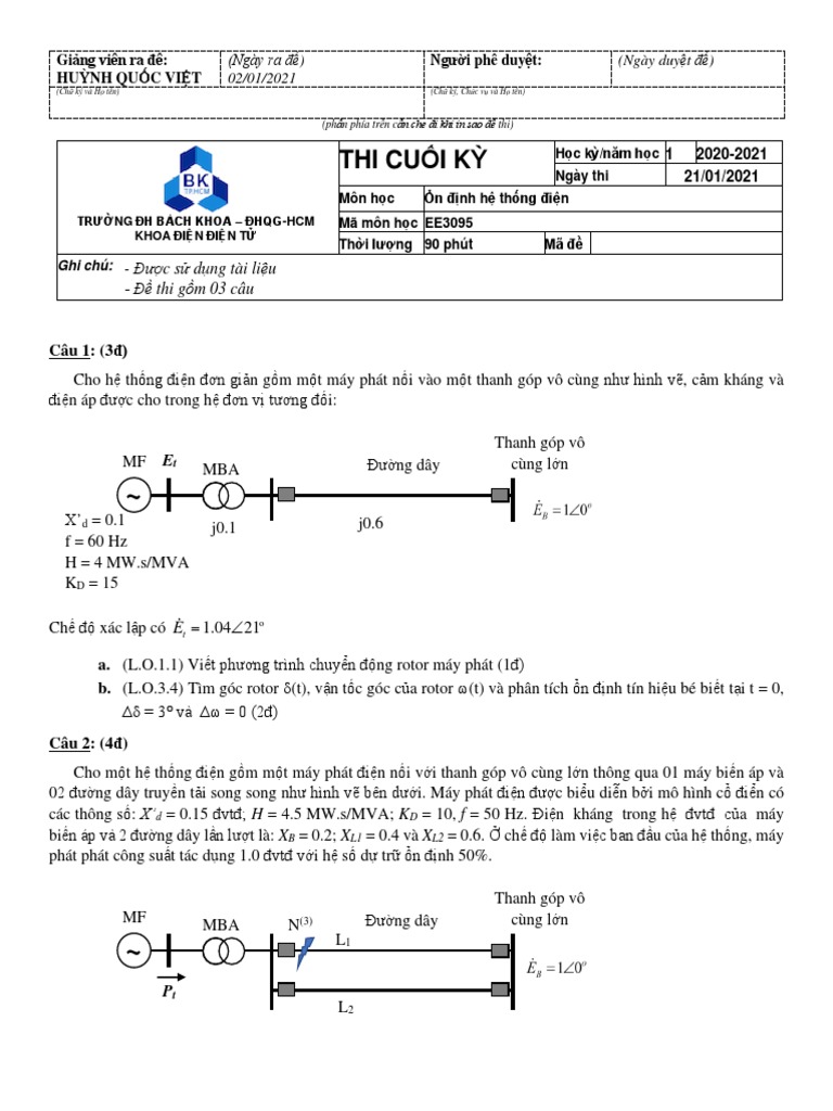 211 EE3095 A01 OnDinhHeThongDien | PDF