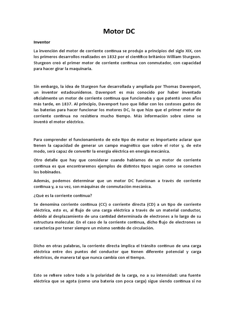 Motor DC: Inventor | PDF | Motor eléctrico | Corriente eléctrica