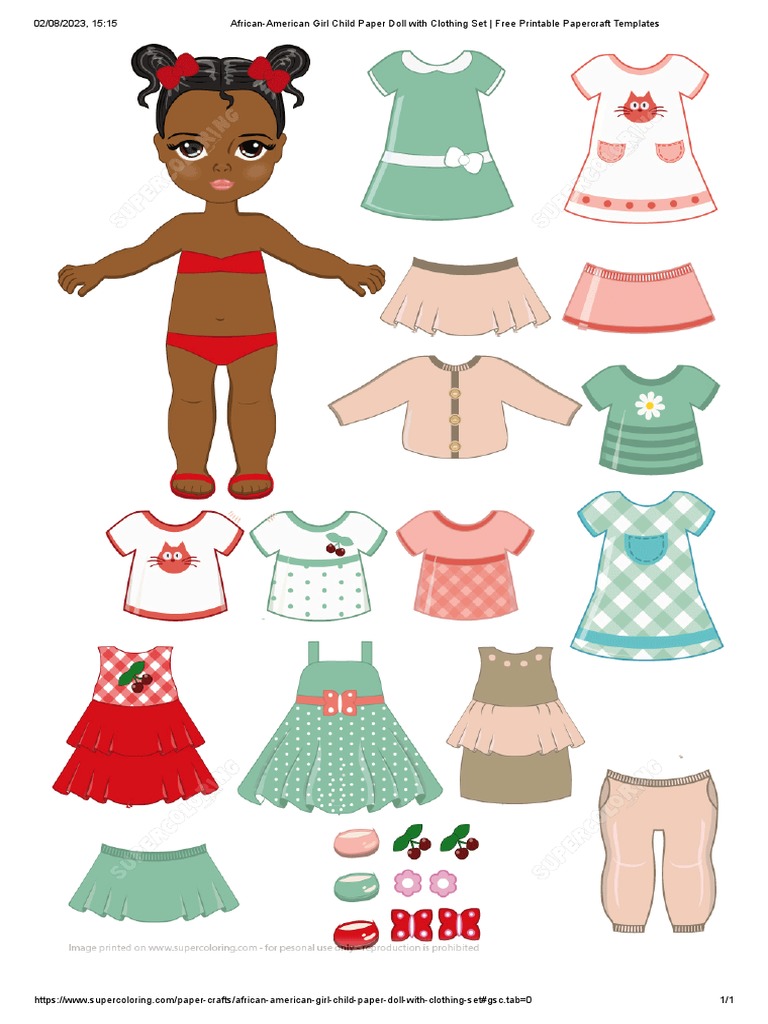 African-American Girl Child Paper Doll With Clothing Set - Free ...