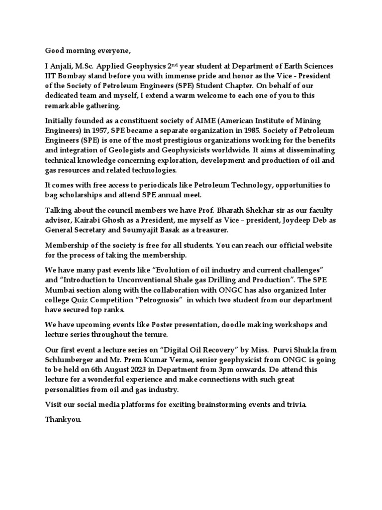 SPE_orientation speech | PDF