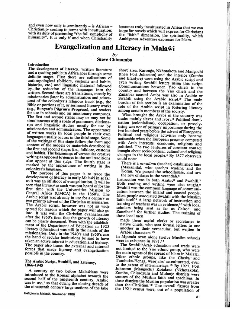 CHIMOMBO Evangelism and Writting N MW | PDF | Malawi | Missionary