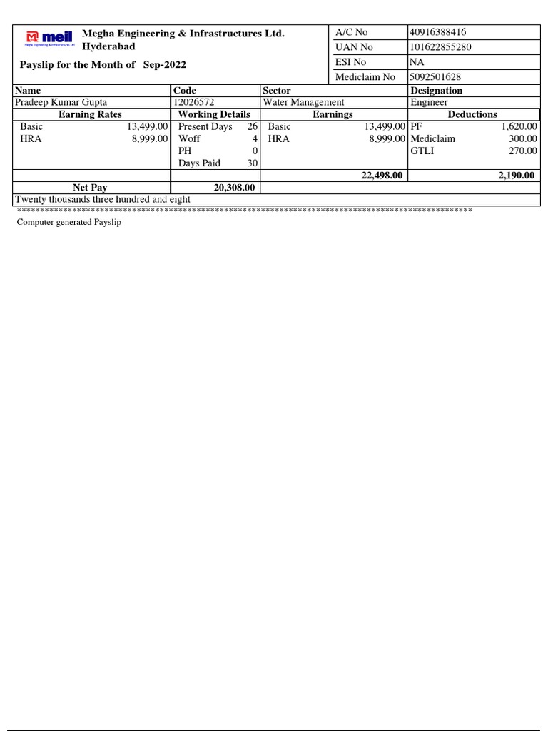 Payslip SEPTEMBER | PDF