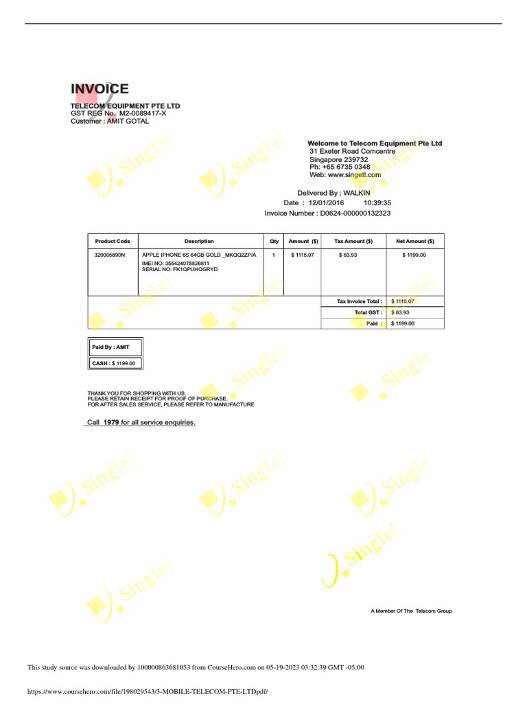 Invoice: Telecom Equipment Pte LTD | Download Free PDF | Invoice | Business