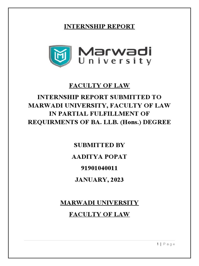 Law Internship Report at Marwadi University | PDF | Finance & Money ...