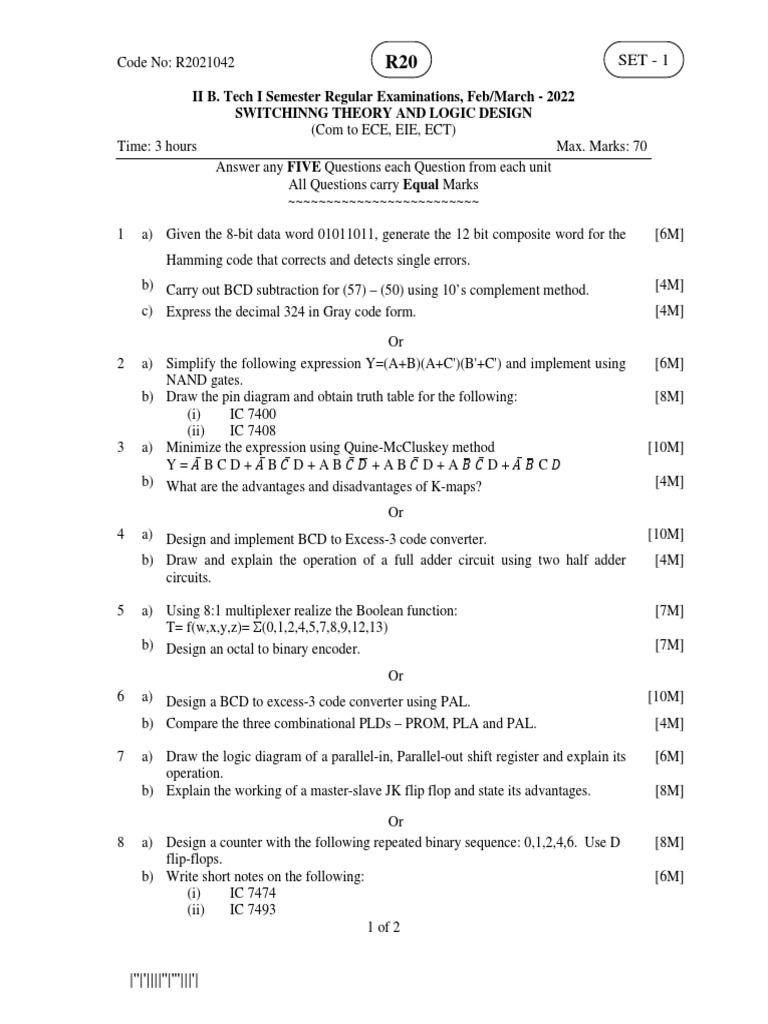 Switchinng Theory And Logic Design Feb 2022 Pdf Binary Coded 9729