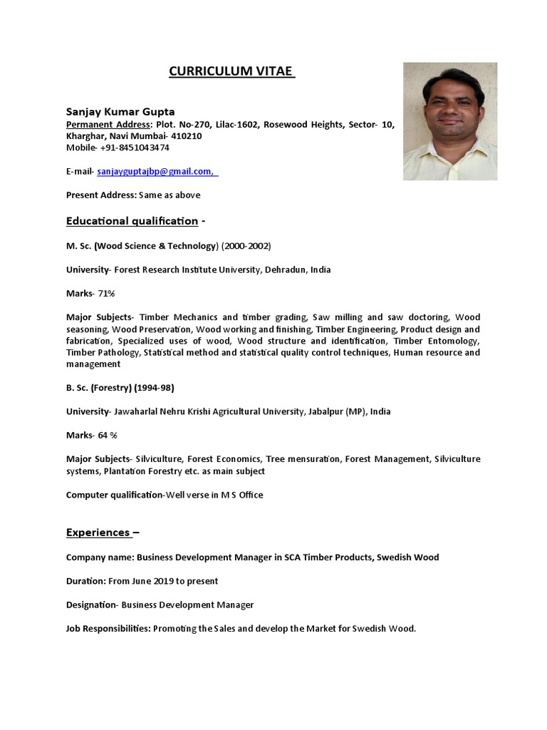 CV - Sanjay Kumar Gupta | PDF | Lumber | Forestry