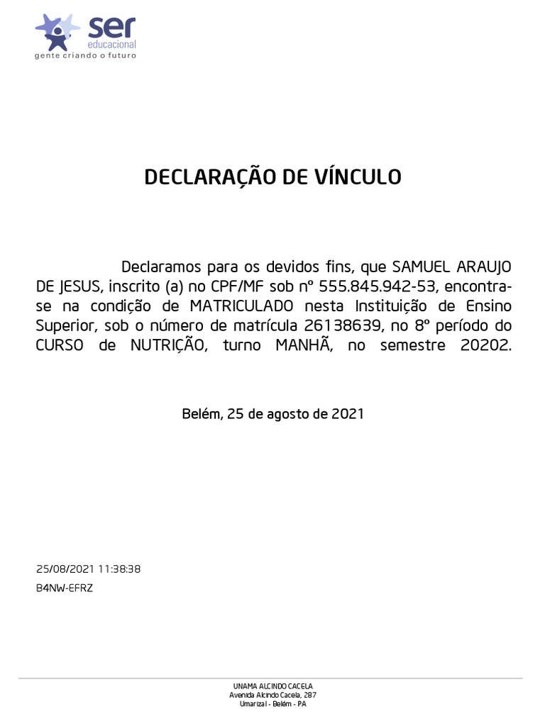Declaração de Vínculo | PDF