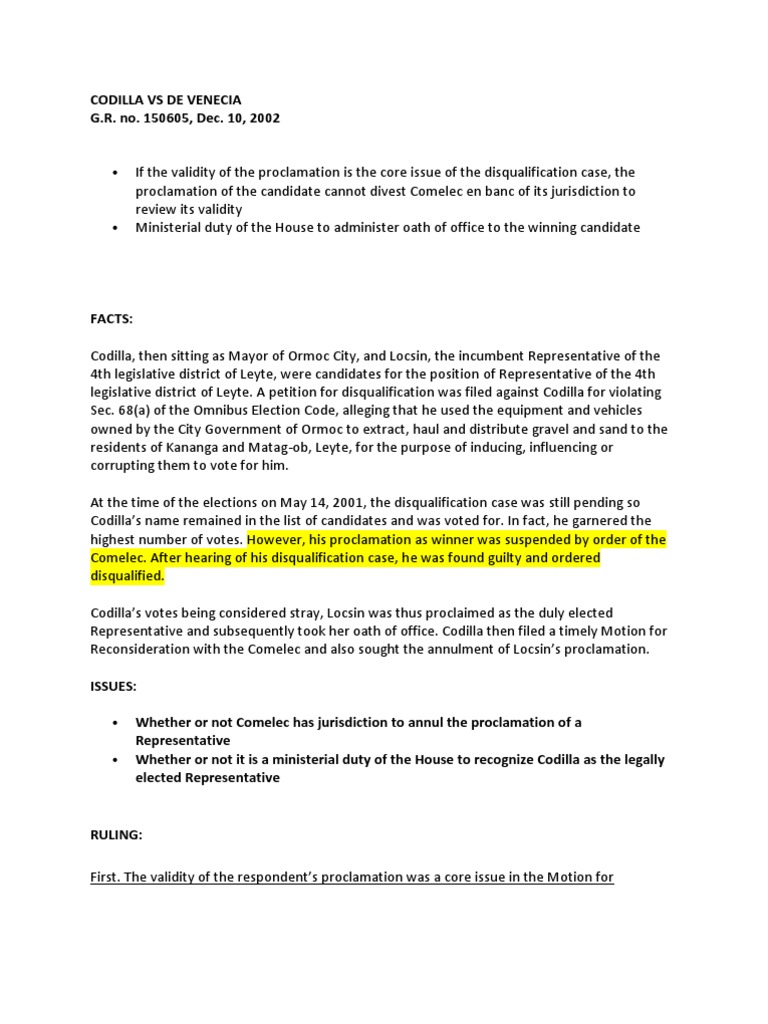 Codilla Vs de Venecia | PDF | Mandamus | Commission On Elections (Philippines)