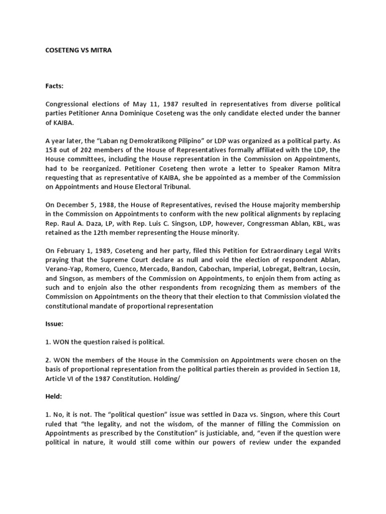 Coseteng vs. Mitra: Commission on Appointments | PDF | United States ...