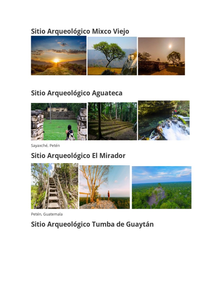 Principales Sitios Arqueológicos de Guatemala | PDF