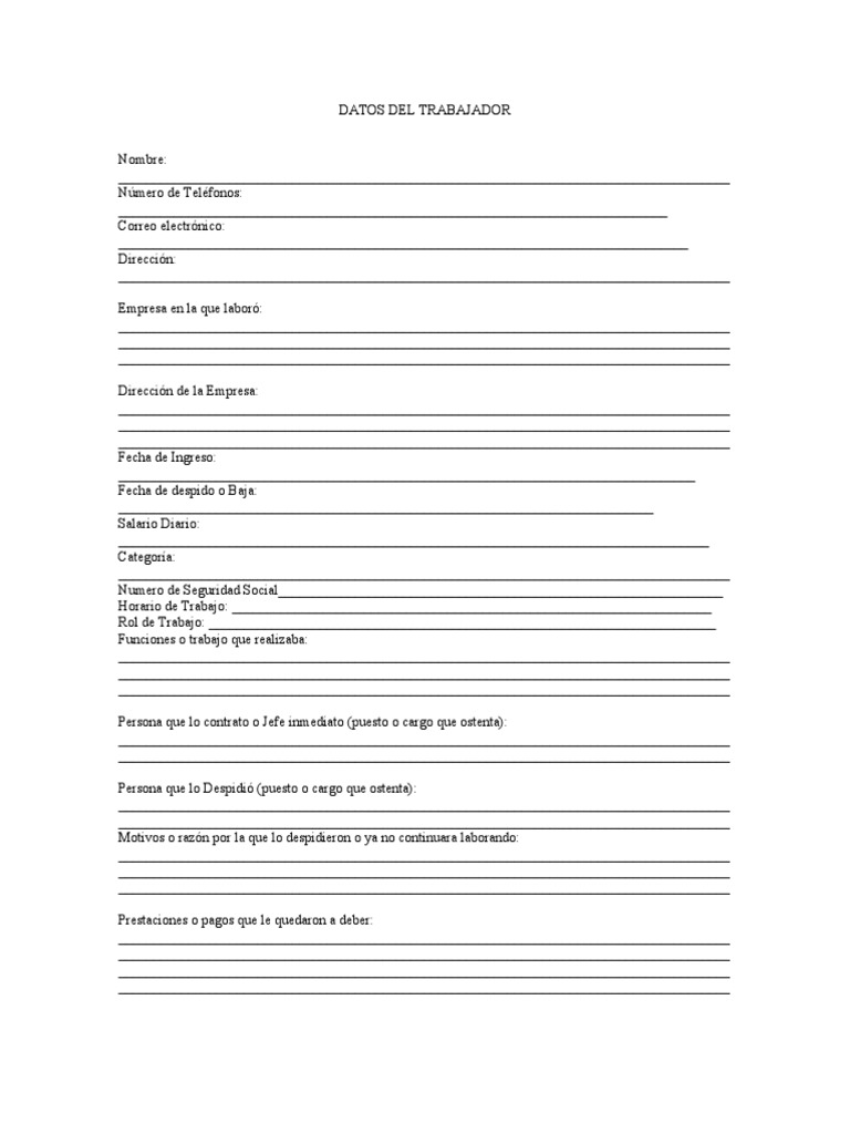 Datos Del Trabajador | PDF