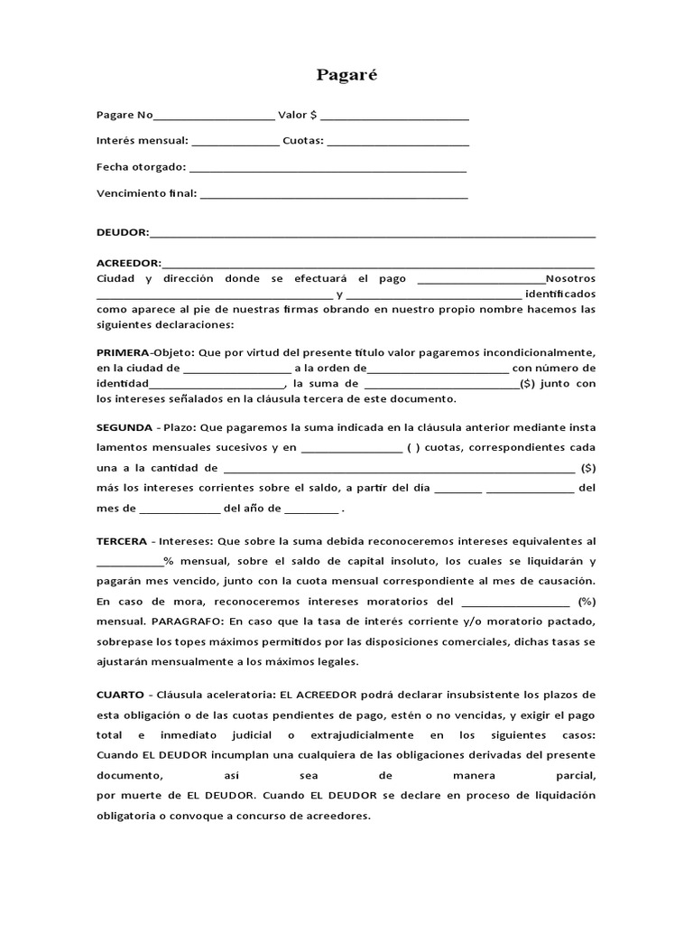 Modelo de Pagaré | Descargar gratis PDF | Pagos | Dinero