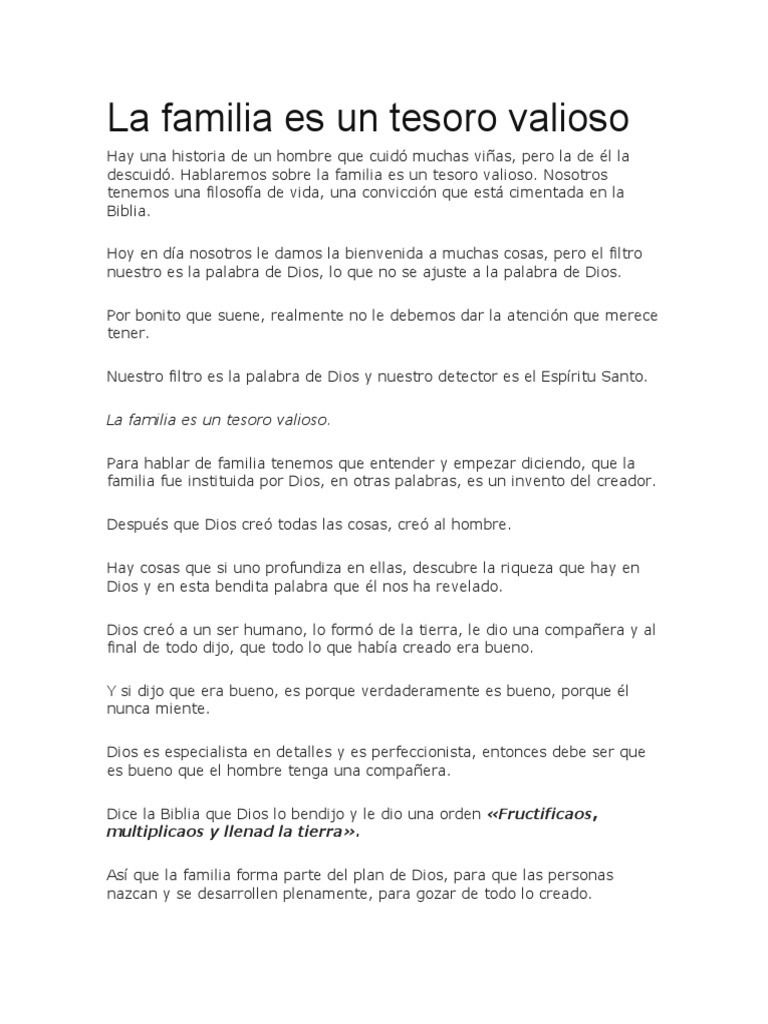 La Familia Es Un Tesoro Valioso | PDF