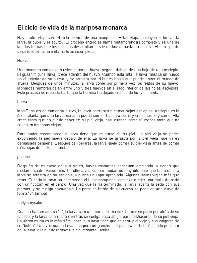 Ciclo de vida de la mariposa monarca | PDF | Vapor de agua | Evaporación