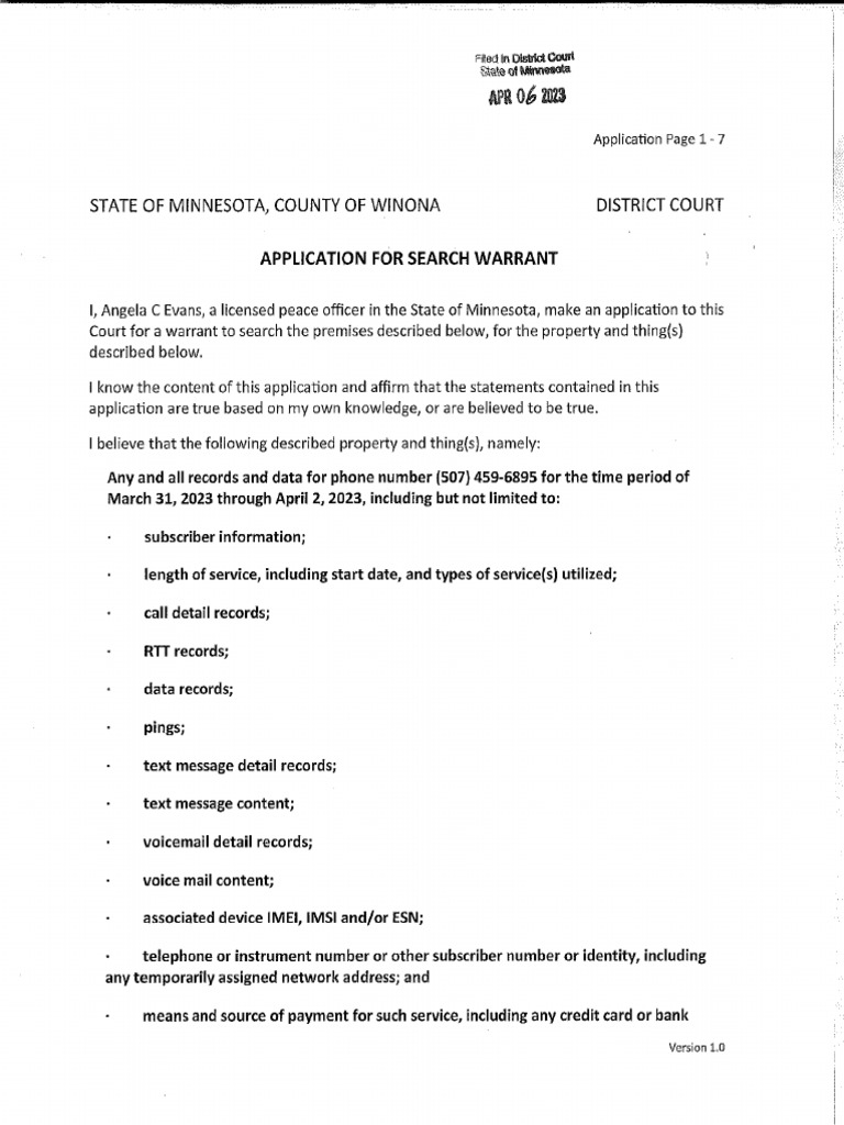 ADAM FRAVEL - 64c93b296ec36.pdf APPLICATION FOR SEARCH WARRANT | PDF