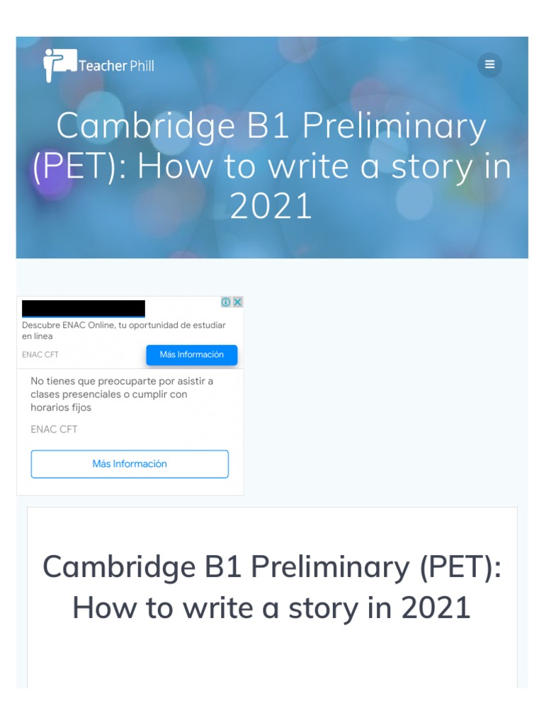 Writing a Story for B1 PET Exam | PDF | Verb | Adverb