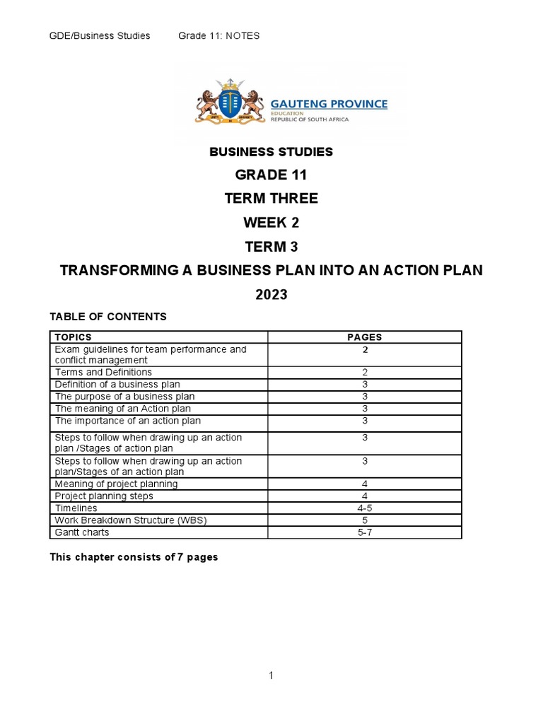 Transforming Business Plans to Action Plans | PDF