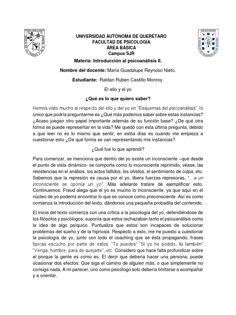 El Ello y El Yo | PDF | Mente inconsciente | Psicoanálisis