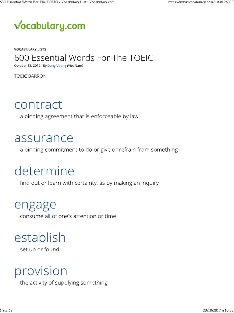 600 Essential Words For The TOEIC - Vocabulary List | PDF | Lexical Semantics | Vocabulary
