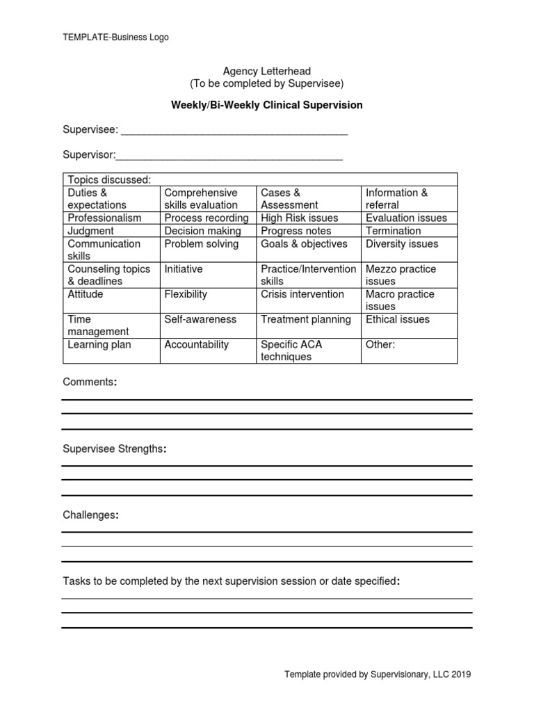 Weekly Supervision Form Template 2019 | PDF