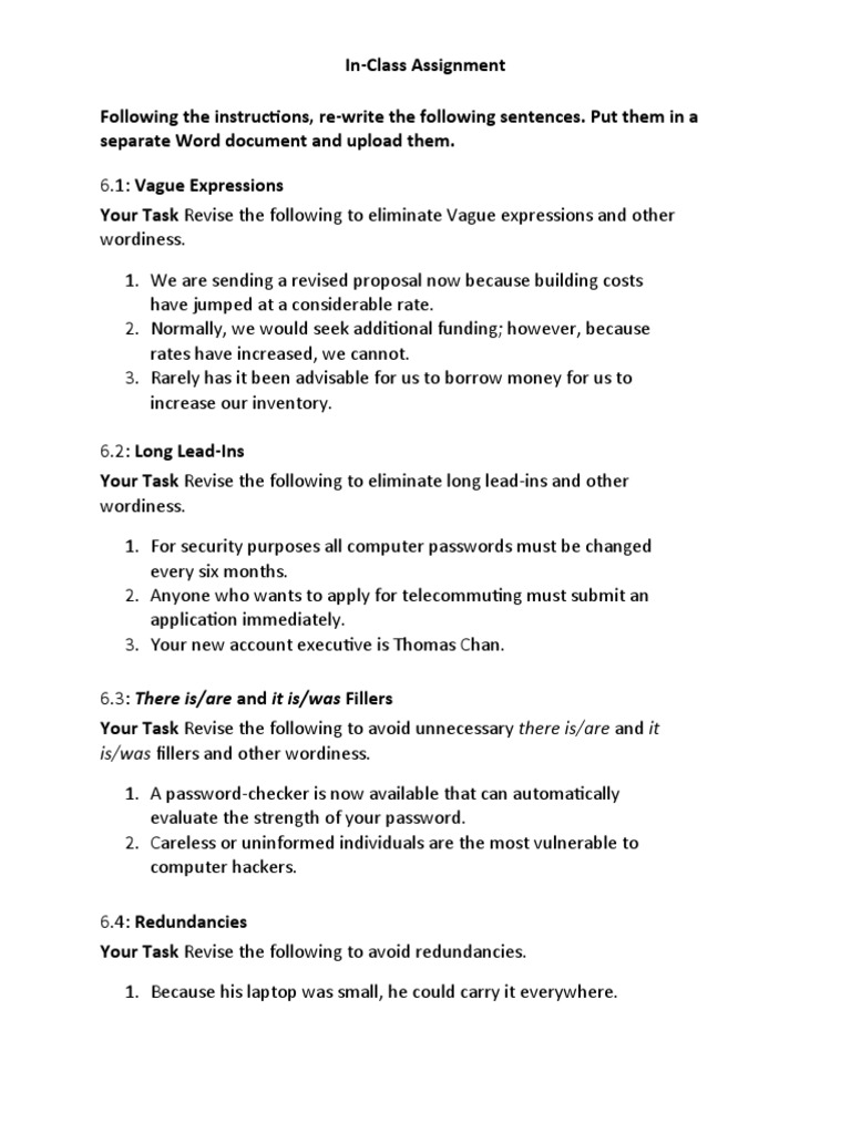 Revise Wordy Sentences Assignment | PDF
