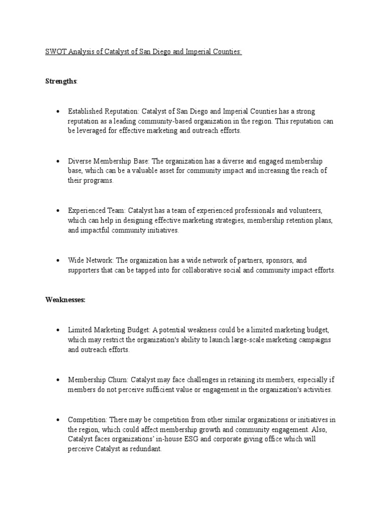 SWOT Analysis and Strategies for Catalyst | PDF