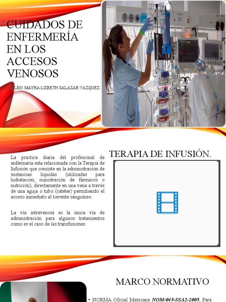 Cuidados de Enfermeria en Los Accesos Venosos | PDF | Terapia intravenosa | Enfermedades y ...