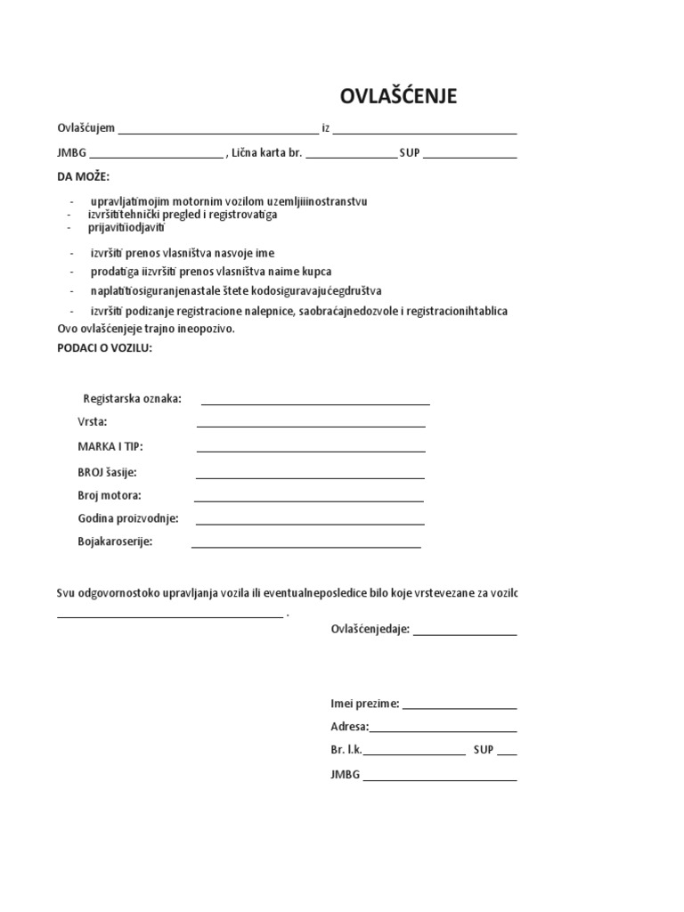 Ovlascenje Za Upravljanje Tudjim Vozilom (1) | PDF