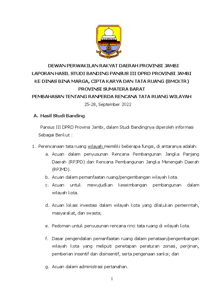 Laporan STUBA Pansus III Ke Bappeda Provinsi Sumbar | PDF