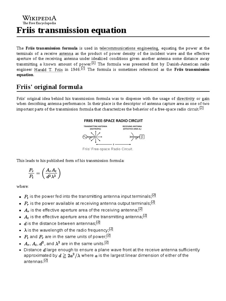 Friis Transmission Equation Overview | PDF