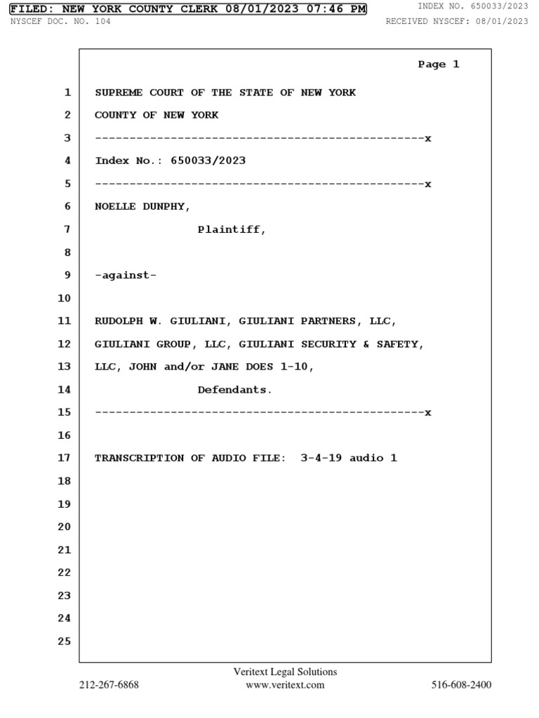 Noelle Dunphy V Rudolph W Giuliani Et Al EXHIBIT S 104 | PDF