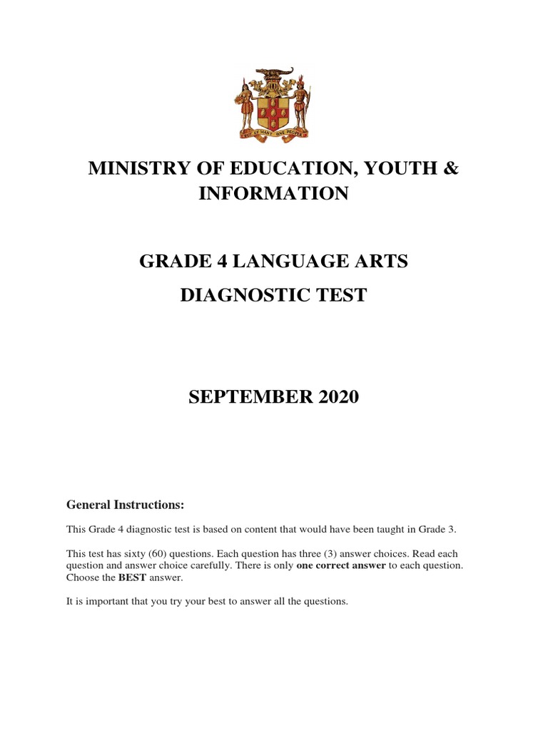 Grade 4 Language Arts Diagnostic Test Form 2020 | PDF