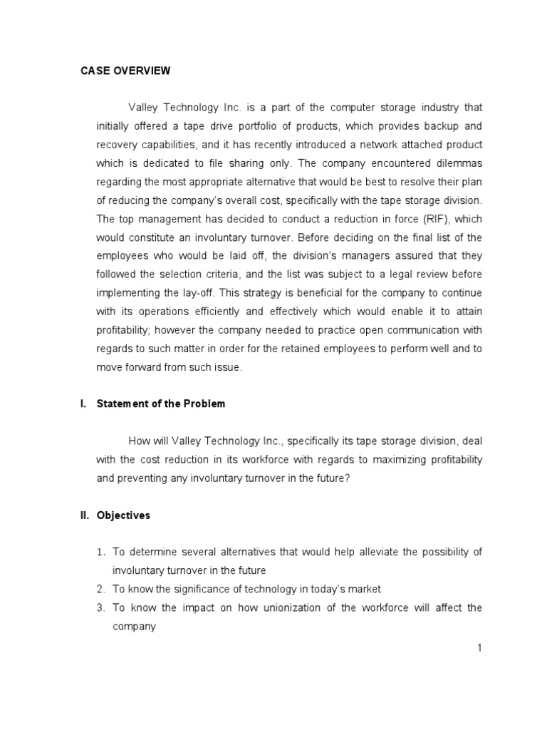 Valley Technology's Workforce Strategy | PDF | Backup | Layoff