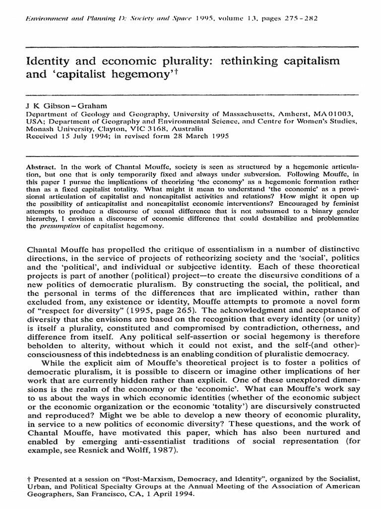 Identity and Economic Plurality: Rethinking Capitalism and 'Capitalist ...