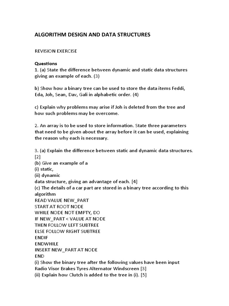 Algorithm Design And Data Structures Questions Pdf Computer Programming Cybernetics 7386