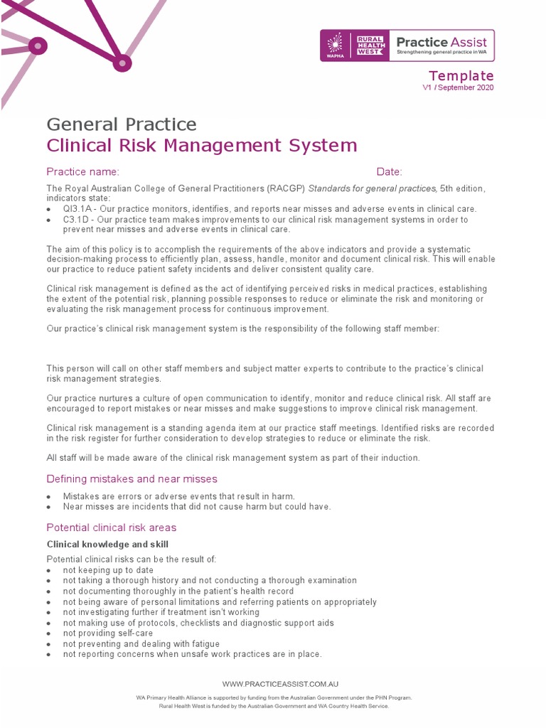 Clinical Risk Management System Template V1 200910 Editable | PDF