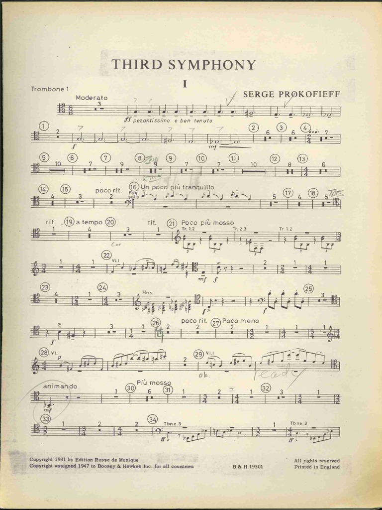 Prokofiev Symphony No 3 Trombone 1 | PDF