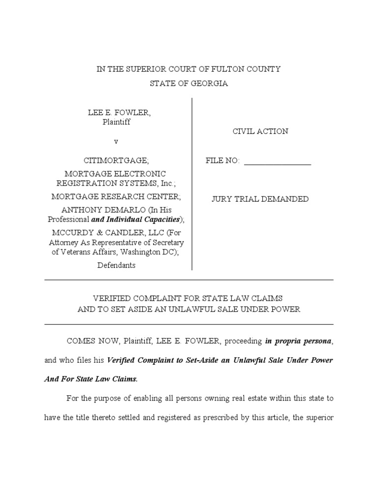 In the Superior Court of Fulton County | Foreclosure | Damages