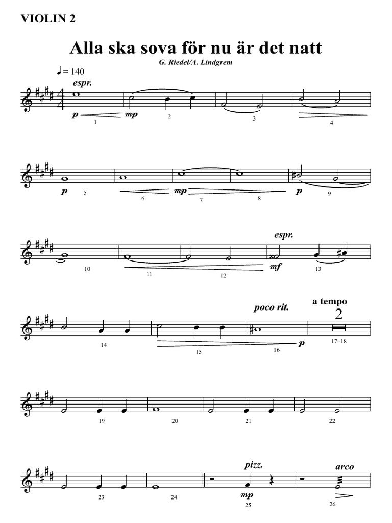 Alla Ska Sova För Nu Är Det Natt - VIOLIN 2 | PDF
