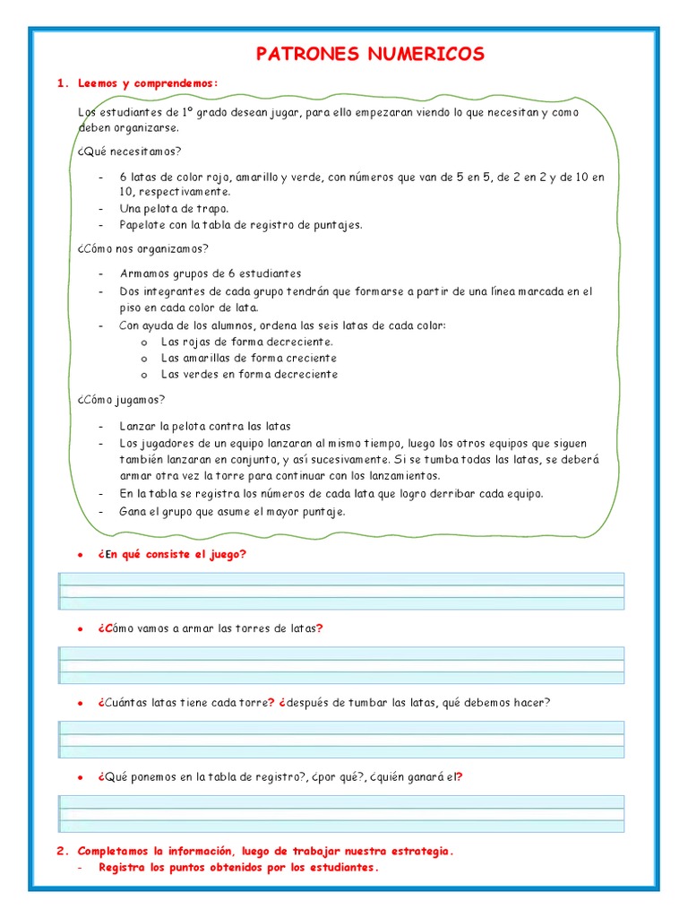 Juego de Patrones Numéricos para Niños | PDF | Deportes y actividades ...