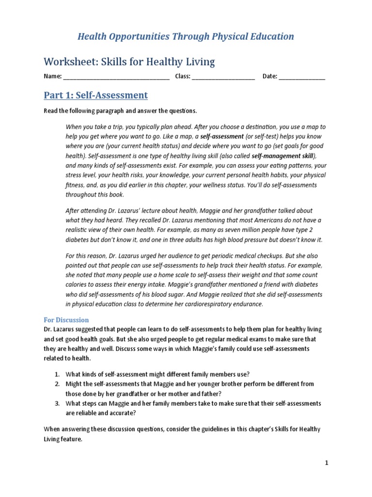 Worksheet Skills For Healthy Living | PDF | Psychology | Clinical Medicine