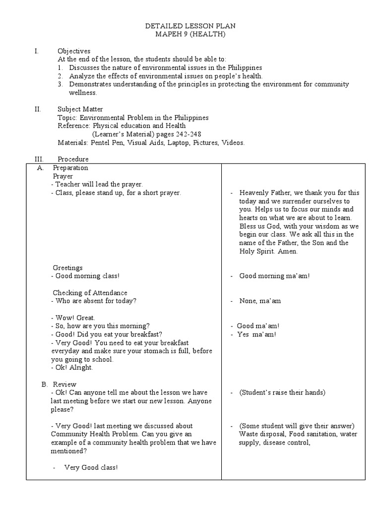 Lesson Plan (Health) | PDF | Deforestation | Human Impact On The ...